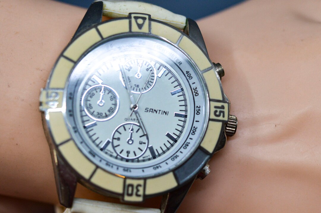 Santini, White Tone, Large Quartz Wrist Watch on Rubber Bracelet - Etsy