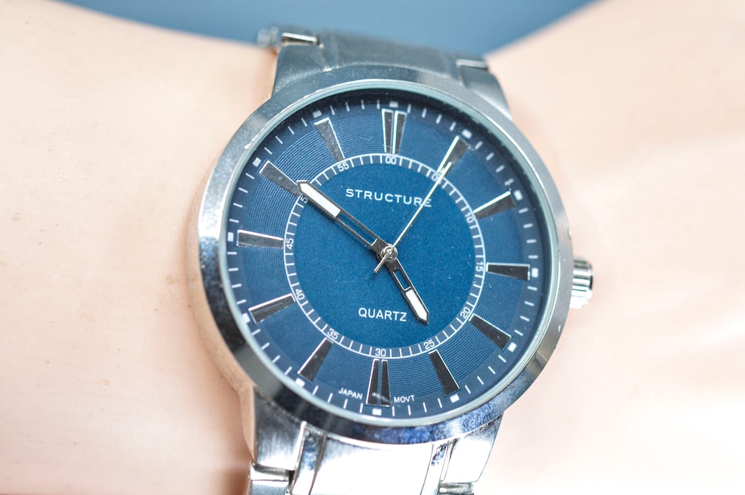 Structure. Steel Tone With Blue Dial, Quartz Wrist Watch - Etsy