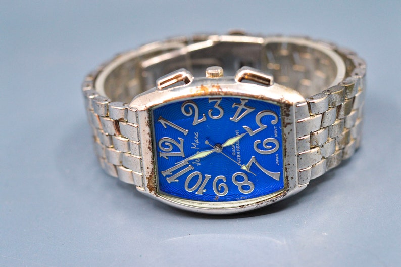 Steel Tone With Blue Dial, Large Quartz Wrist Watch - Etsy