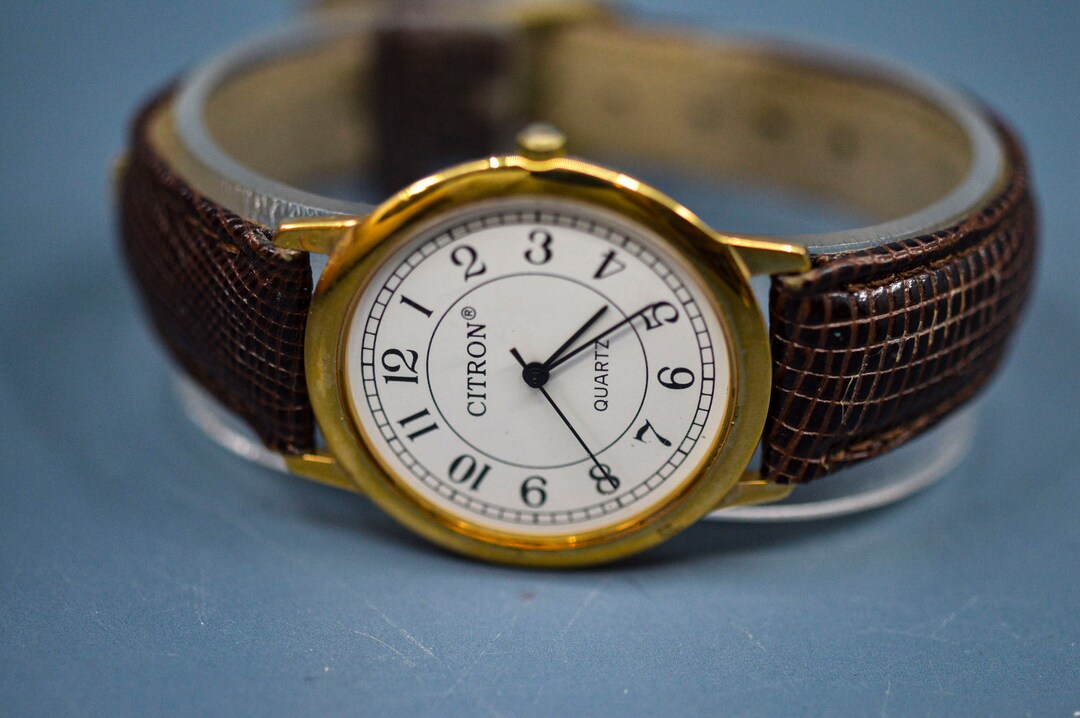 Citron, Gold Tone With White Dial, Vintage, Quartz Wrist Watch - Etsy