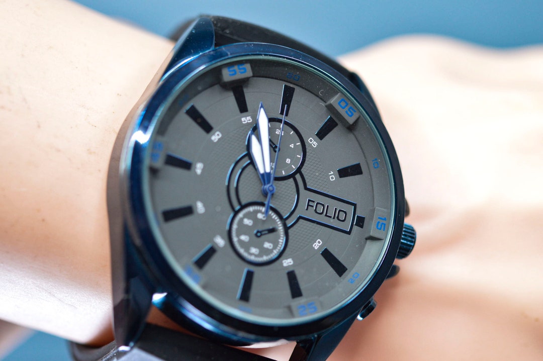 Folio, Black Tone, Large , Quartz Wrist Watch - Etsy