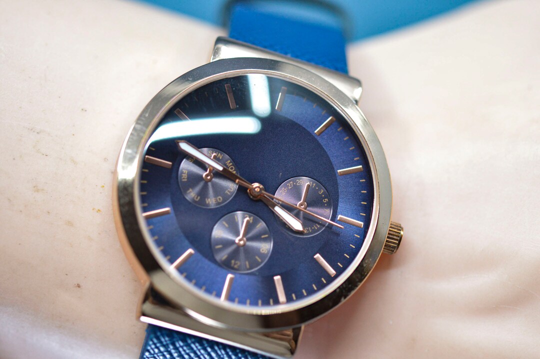 Rose Gold Tone With Blue Dial and Matching Bracelet, Quartz Wrist Watch ...