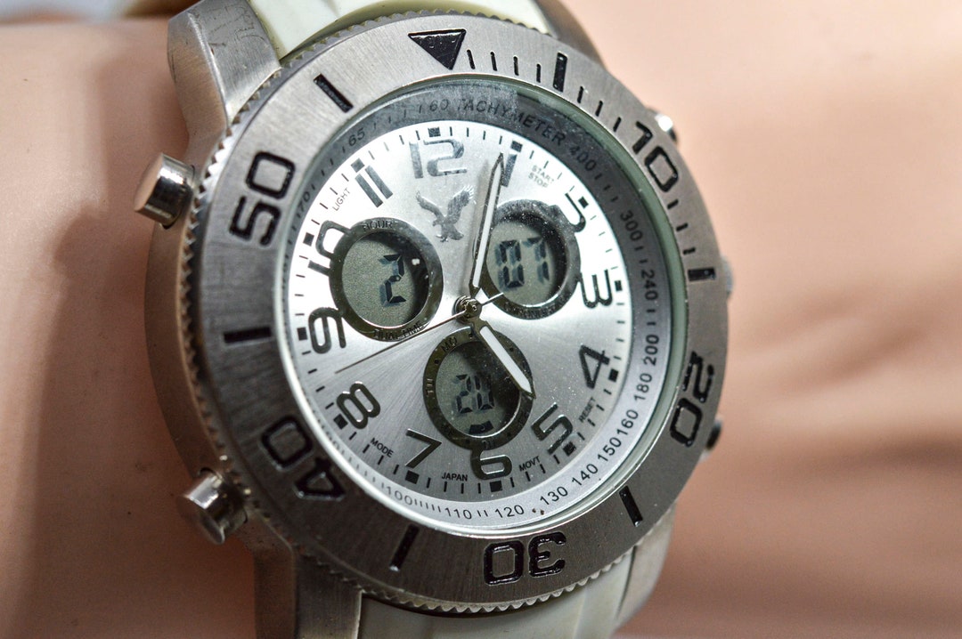 American Eagle, Qhite Tone, Digital and Analog Dial, Quartz Wrist Watch ...