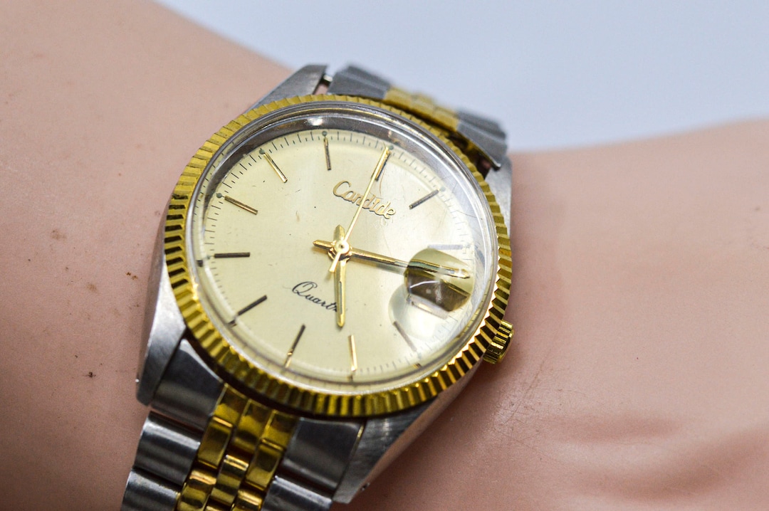 Candid Two Tone Date Window Quartz Wrist Watch - Etsy