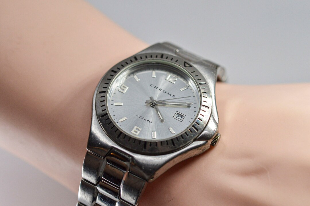 Azzaro Chrome Steel Otne With Silver Dial Mand Quartz Wrist Watch - Etsy