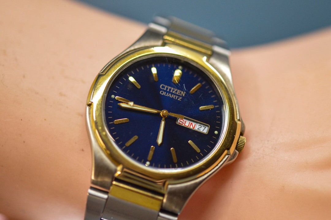 Citizen , Gold and Silver Tone, Blue Dial, Quartz Wrist Watch - Etsy