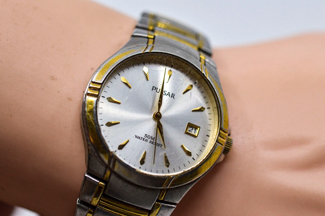 Pulsar , Steel and Gold Tone, Quartz Wrist Watch - Etsy