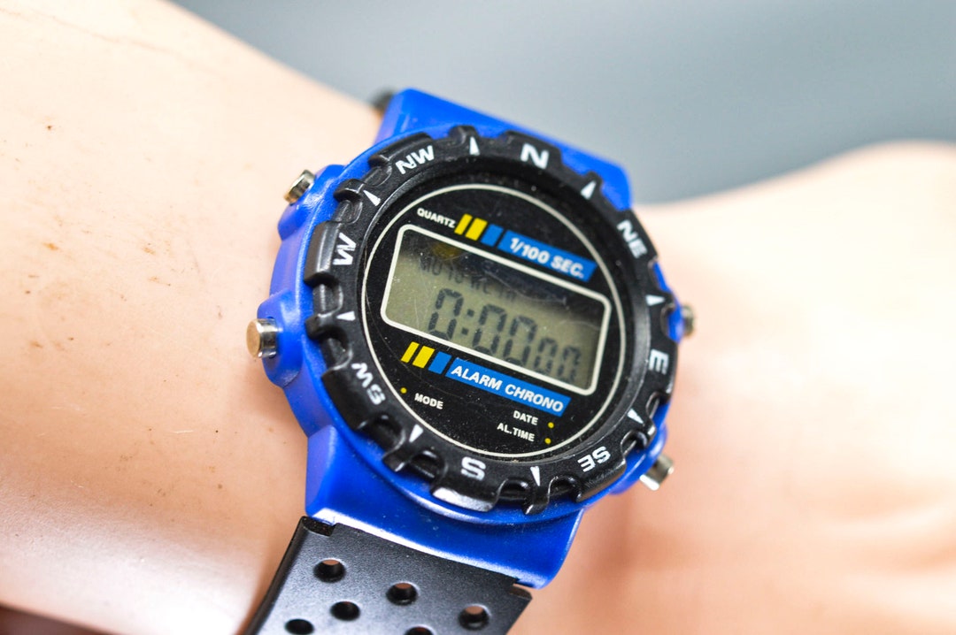 Black and Blue Tone, Vintage, Digital Wrist Watch - Etsy