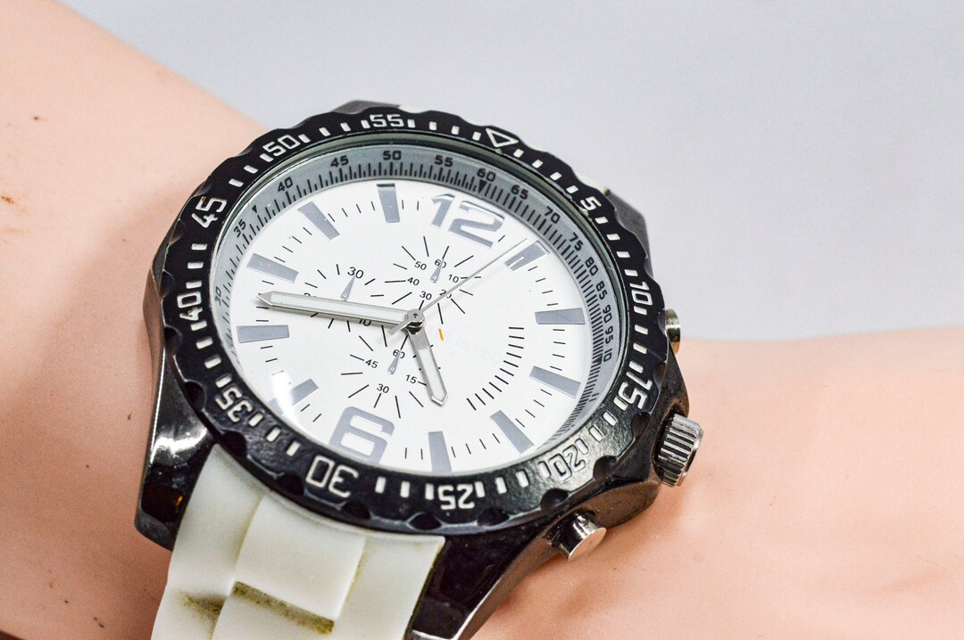 Unlisted White Tone , Large , Mens , Quartz Wrist Watch - Etsy