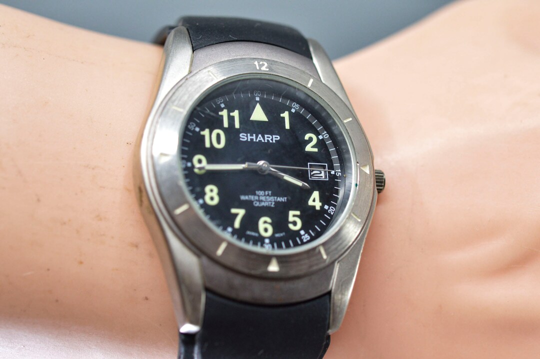 Sharp, Steel Tone With Black Dial, Quartz Wrist Watch - Etsy