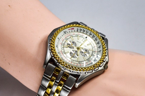 Two Tone Mens Large Quartz Wrist Watch - Etsy