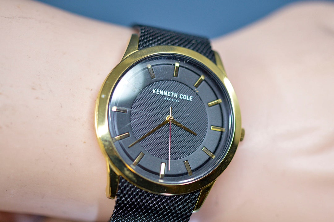 Kenneth Cole, Gold Tone With Black Dial, Quartz Wrist Watch - Etsy