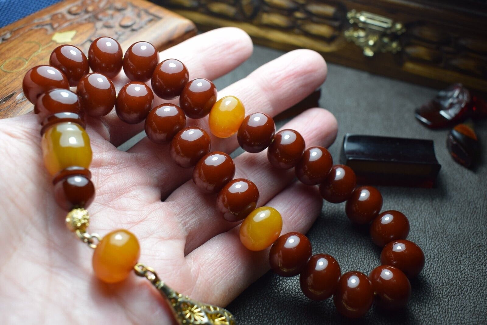 Original Amber Bakelite Prayer Beads, Amber Tesbih, Amber Rosary ...