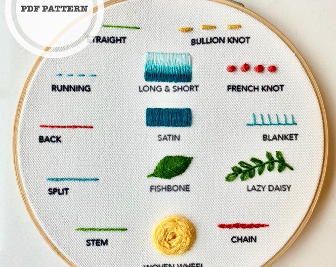 Beginner Embroidery Pattern: 14 Basic Stitches (PDF Download) - Etsy