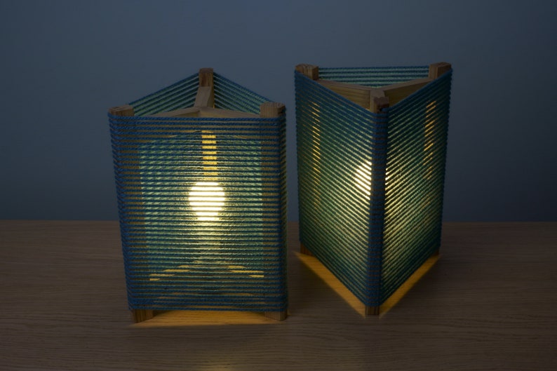Set of 2 Triangle Wooden Lamps Wrapped With Yarn SMALL - Etsy