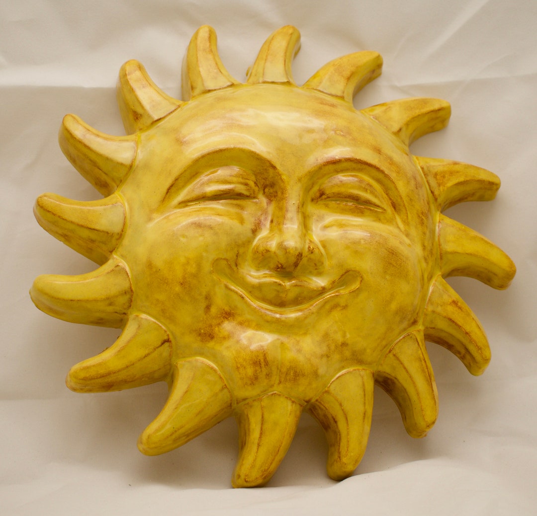 Ceramic Sun Wall Plaque Hand Made Celestial Art Hanging Sunshine Modern ...