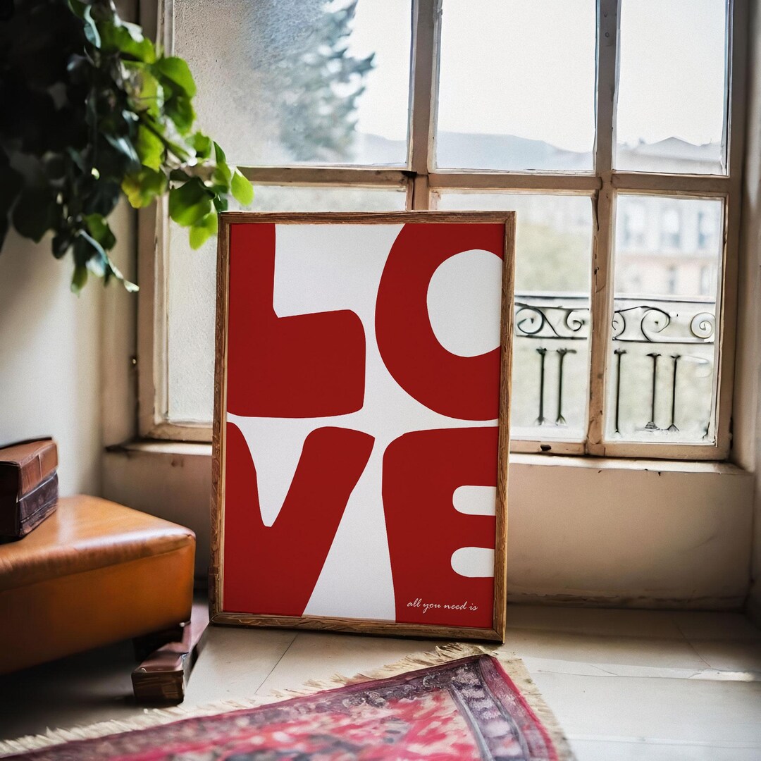 Love Art Print, Typography Poster, Red Love Art, Bold Typography Print ...