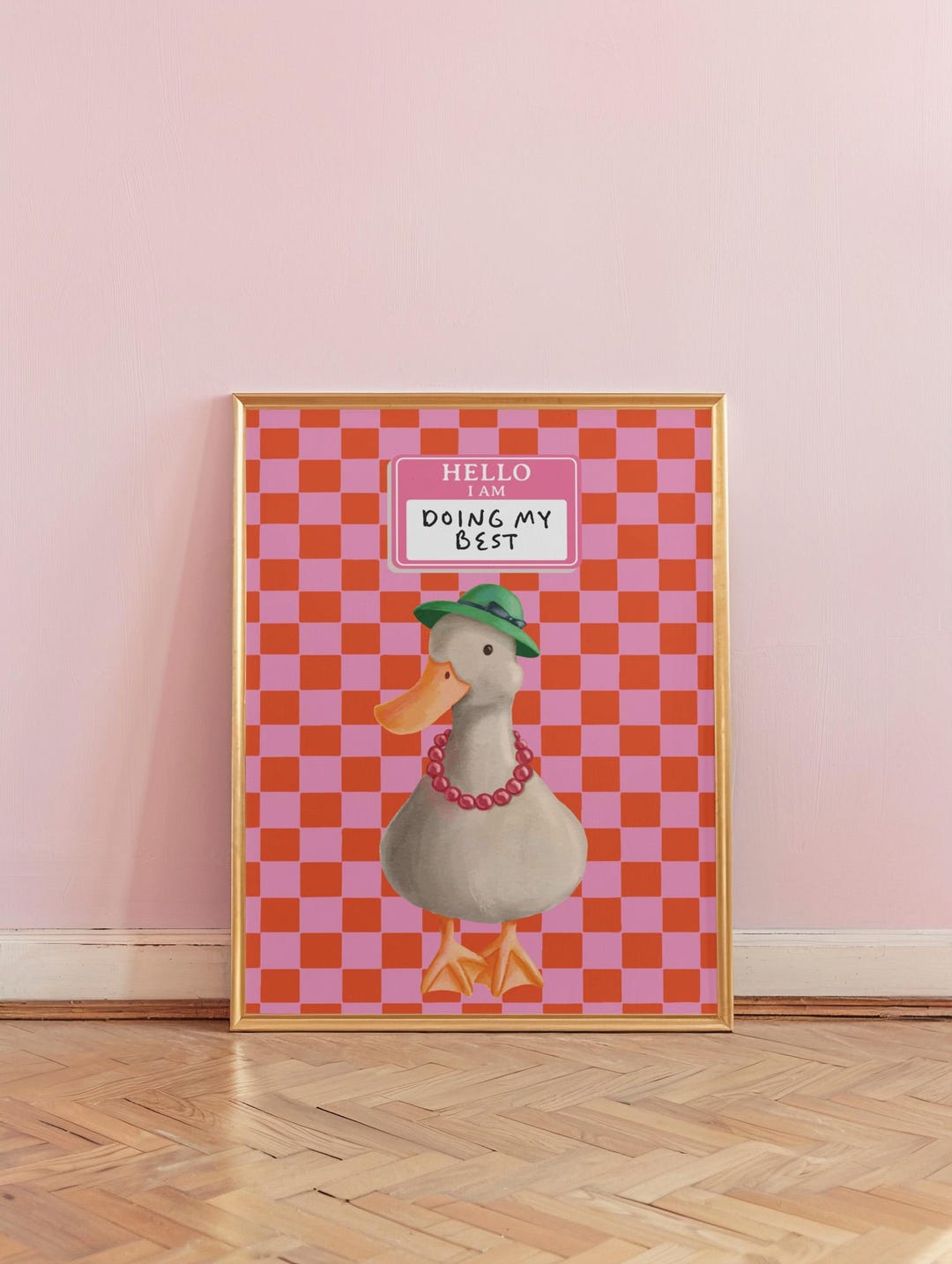 Silly Goose Wall Art Cute Goose Poster, Pink Checkered Print, Farm ...