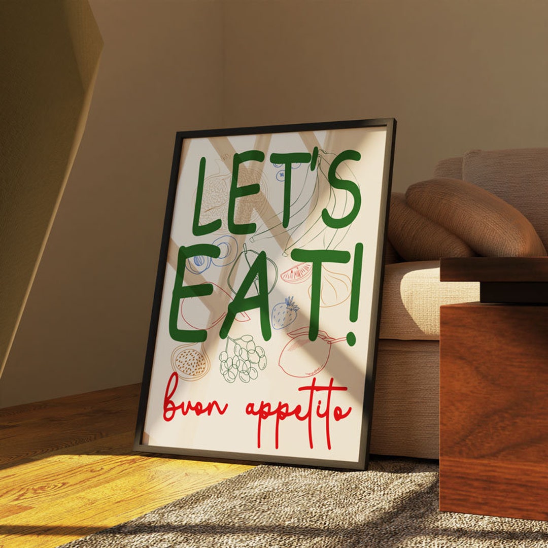 Let's Eat Print, Bon Appetit Print, Kitchen Print, Kitchen Wall Art ...