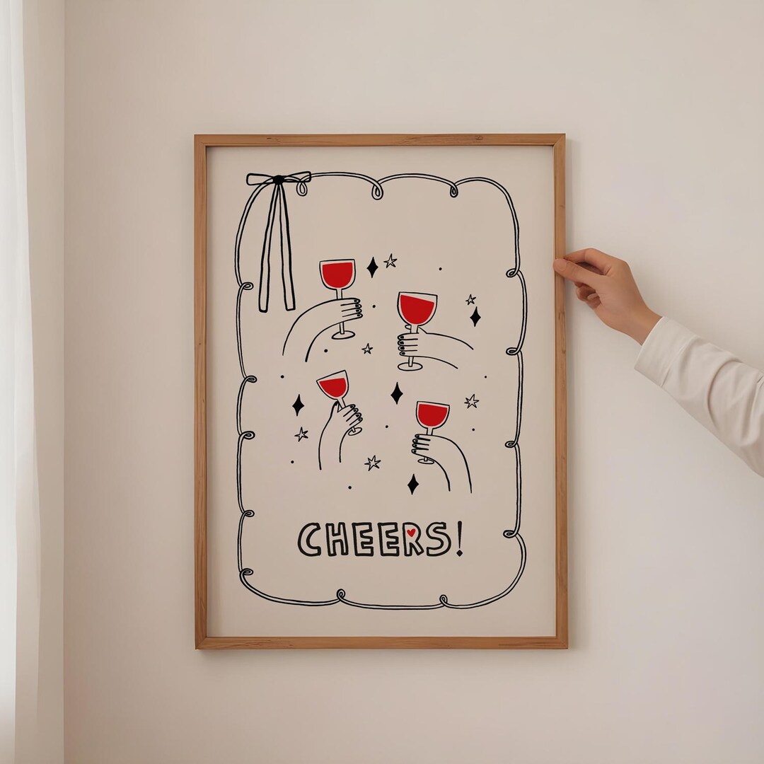 Cheers Print, Red Wine Poster, Bar Chart Poster, Modern Kitchen Decor ...
