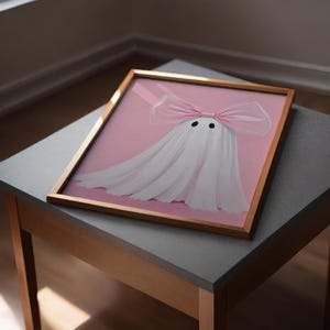 Pink Bow Ghost Wall Art Print, Halloween Decor, Preppy Trendy Printable ...