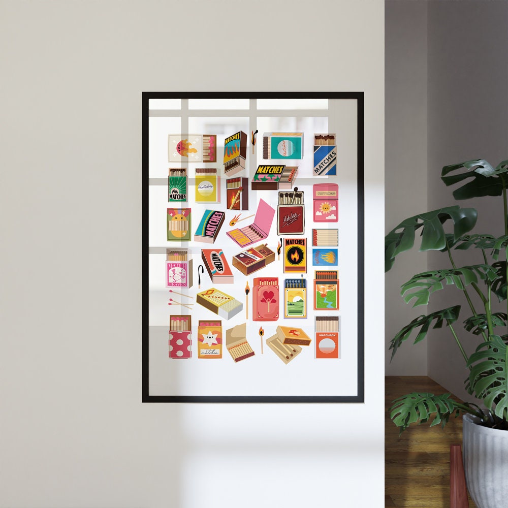 Matchbox Print, Trendy Matches Poster, Matchbook Wall Art, Instant ...