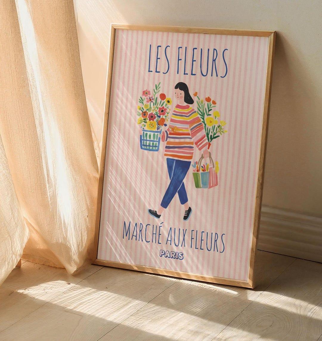 Flower Market Paris Print, Flower Prints, Parisian Wall Art, Marche Aux ...