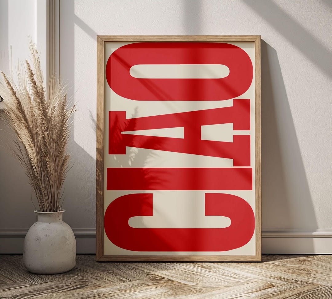 Ciao Print, Typography Poster, Red Wall Art, Italian Retro Poster, Red ...