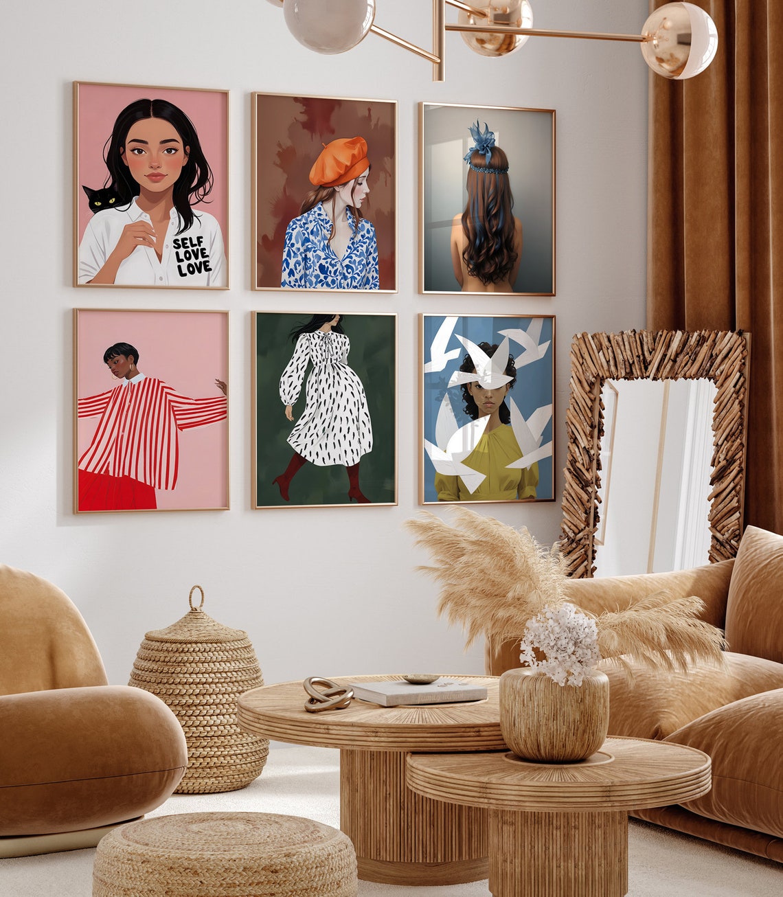 Wall Art Set of 6 Digital Poster, Eclectic Wall Art, Trendy Wall Art ...