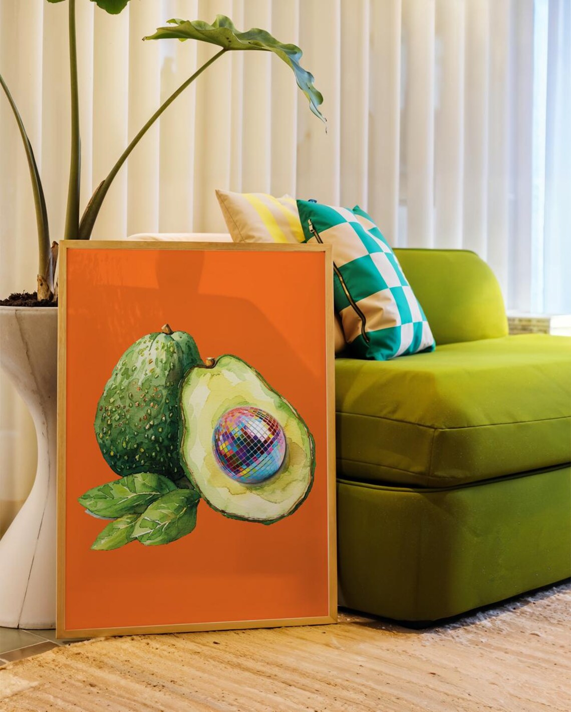 Disco Avocado Art Print, Avocado Disco Ball, Maximalist Painting, Dopamine Dining Room, Poster ...