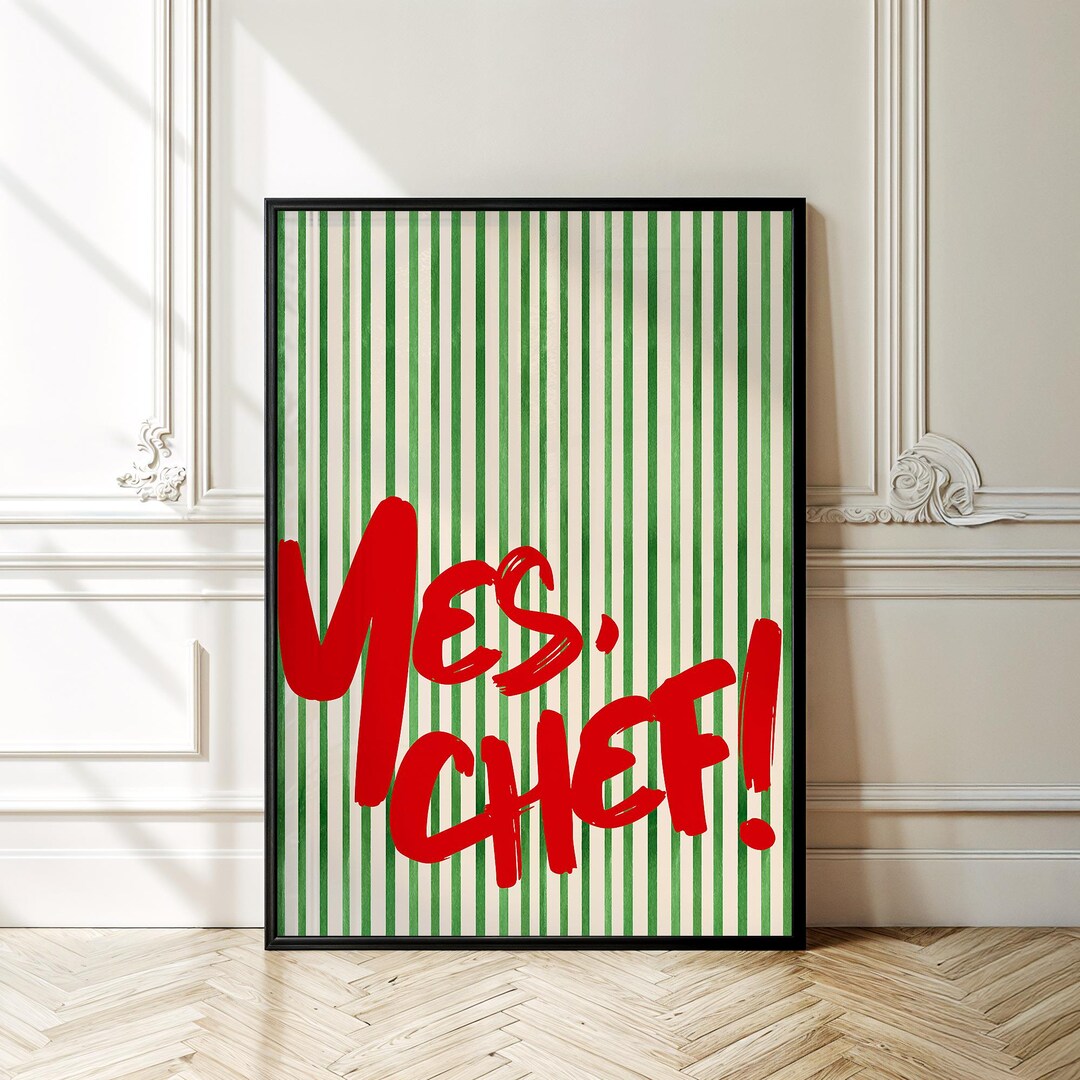 Yes Chef Print, Modern Dining Room, Hand Drawn Food Dinner, French Food ...