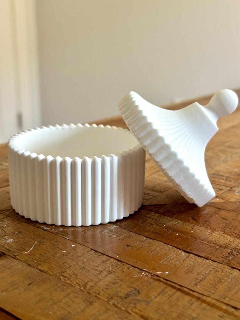 Handmade Ceramic Ribbed Trinket Box: Minimalist Storage Box for Jewelry ...