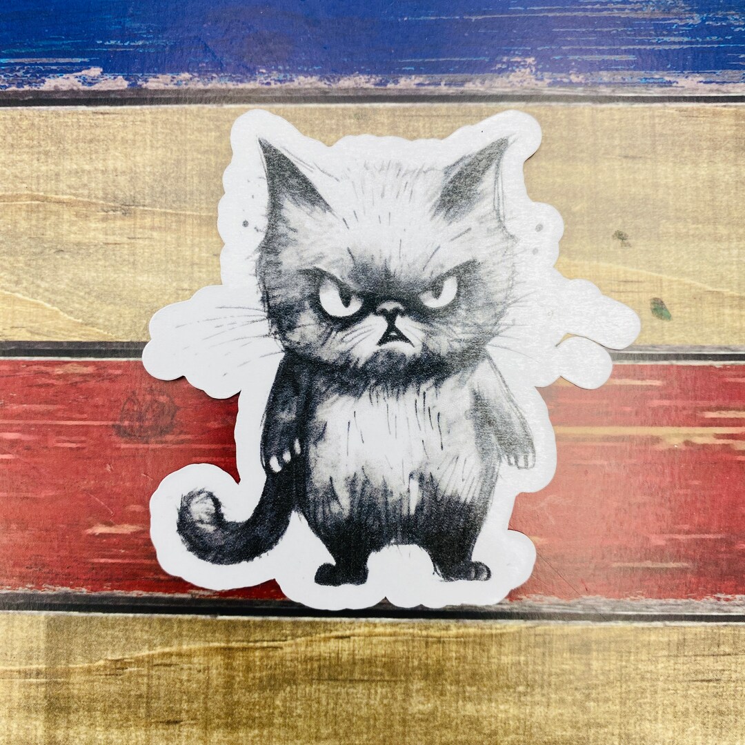Funny Grumpy Black Cat Sticker Cute Sticker | Grumpy Kitty Sticker ...