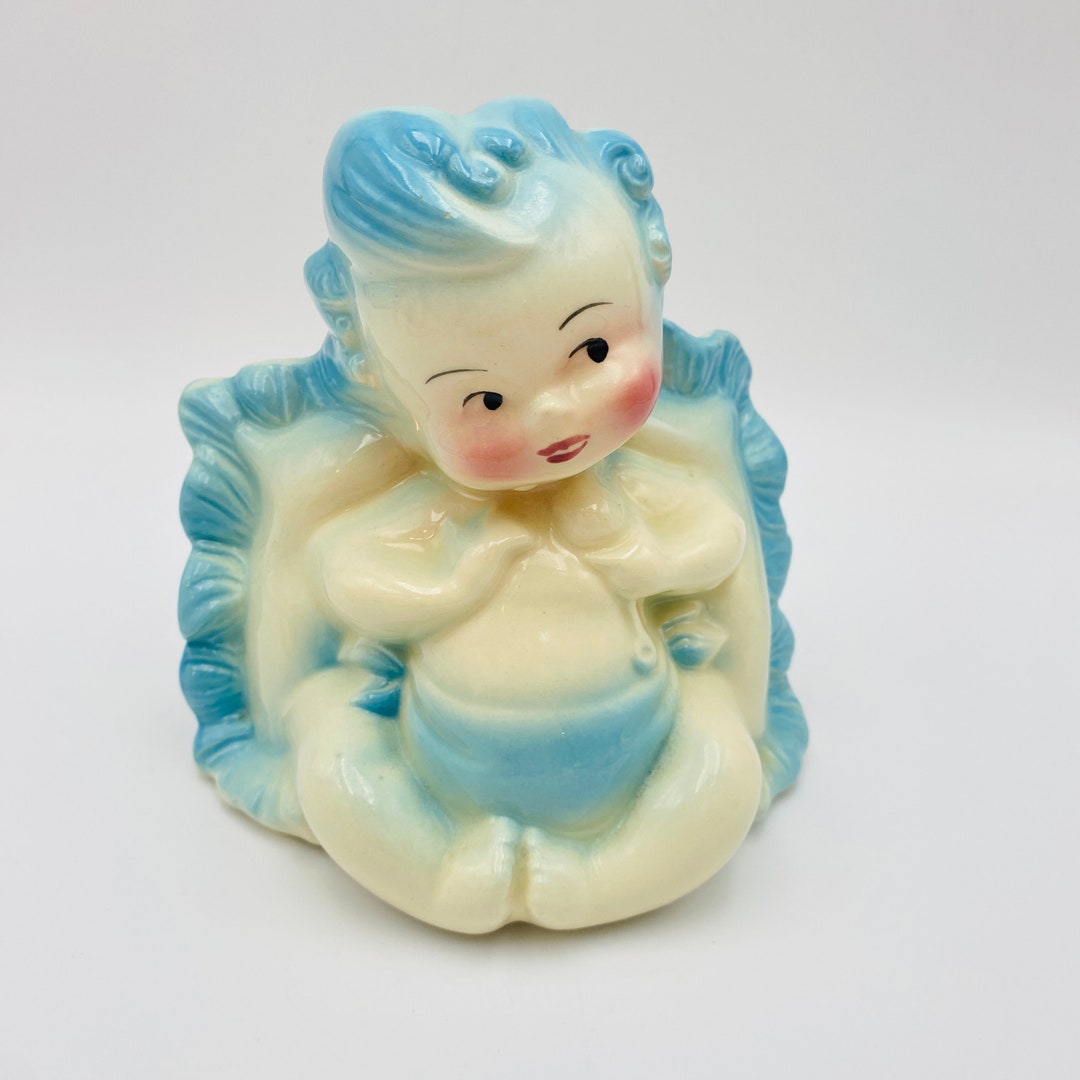 Vintage Hull Pottery 92 USA Blue Baby on Pillow Planter Nursery Decor ...