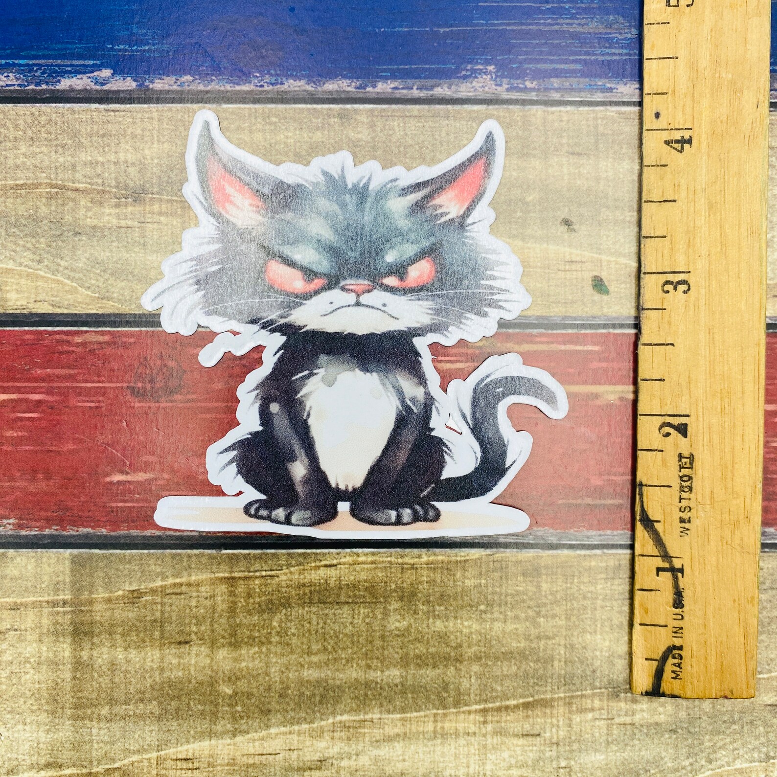 Funny Grumpy Scruffy Black Cat Sticker Cute Sticker | Grumpy Kitty ...