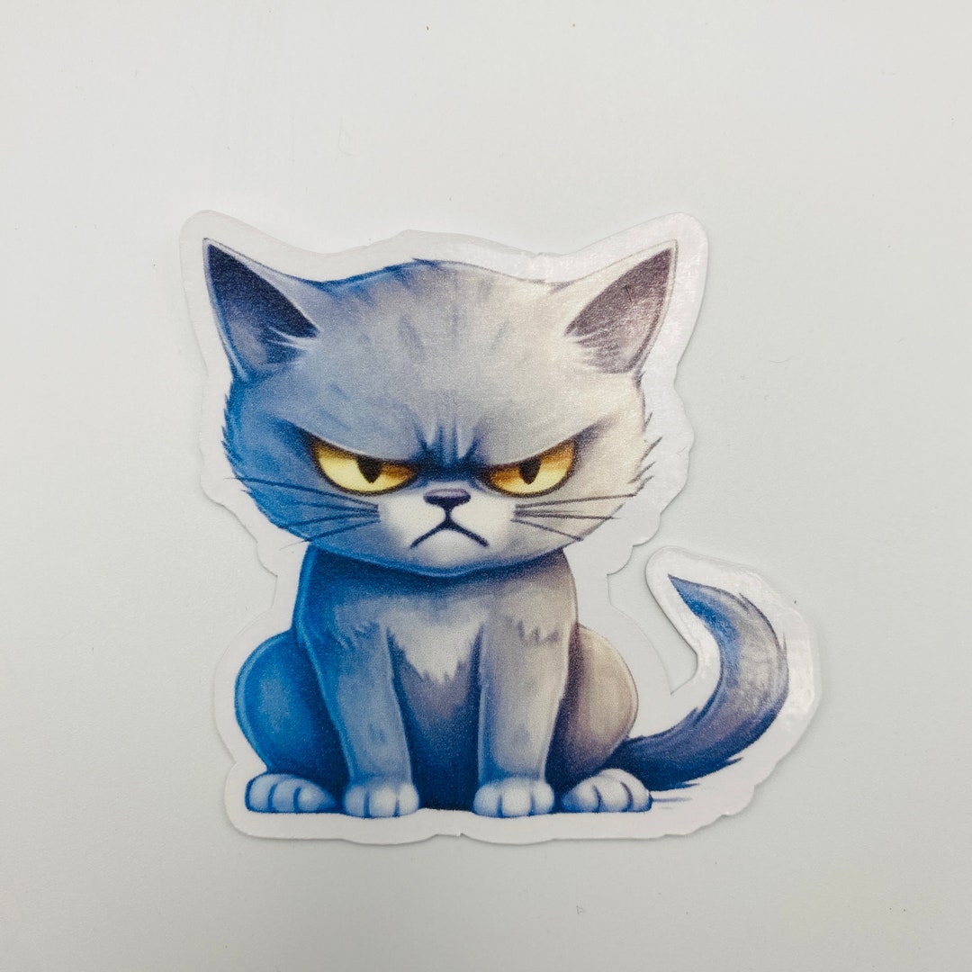 Funny Grumpy Yellow Eyed Cat Sticker: Laptop, Water Bottle Decal - Etsy