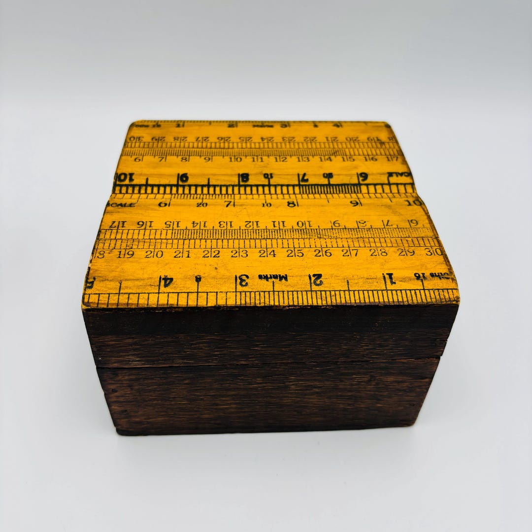 Handmade Wooden Square Ruler Trinket Keepsake Box Hinged - Etsy