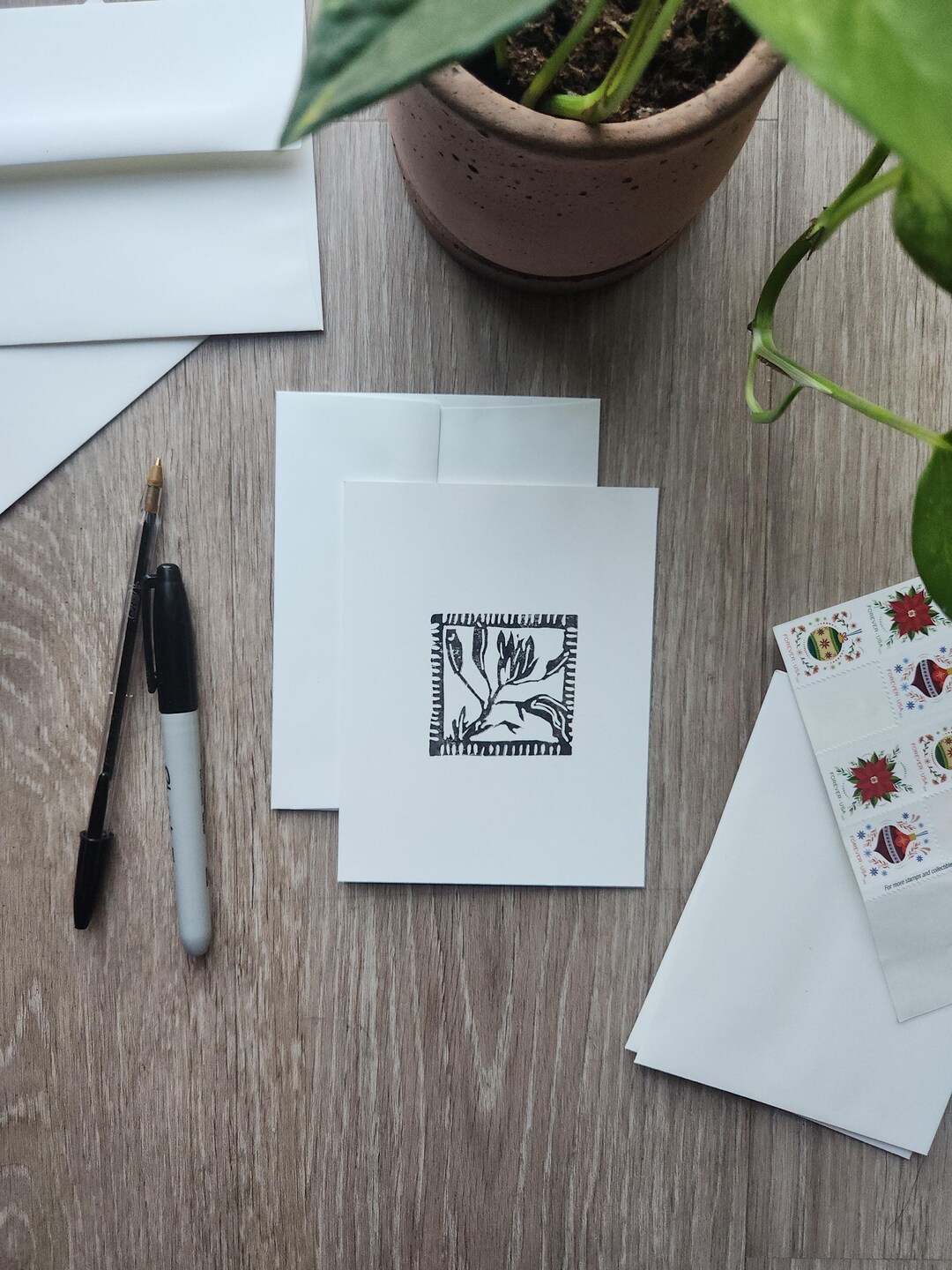 Simple Block-print Cards, Nature Themed, Sustainable, Algae Ink on ...