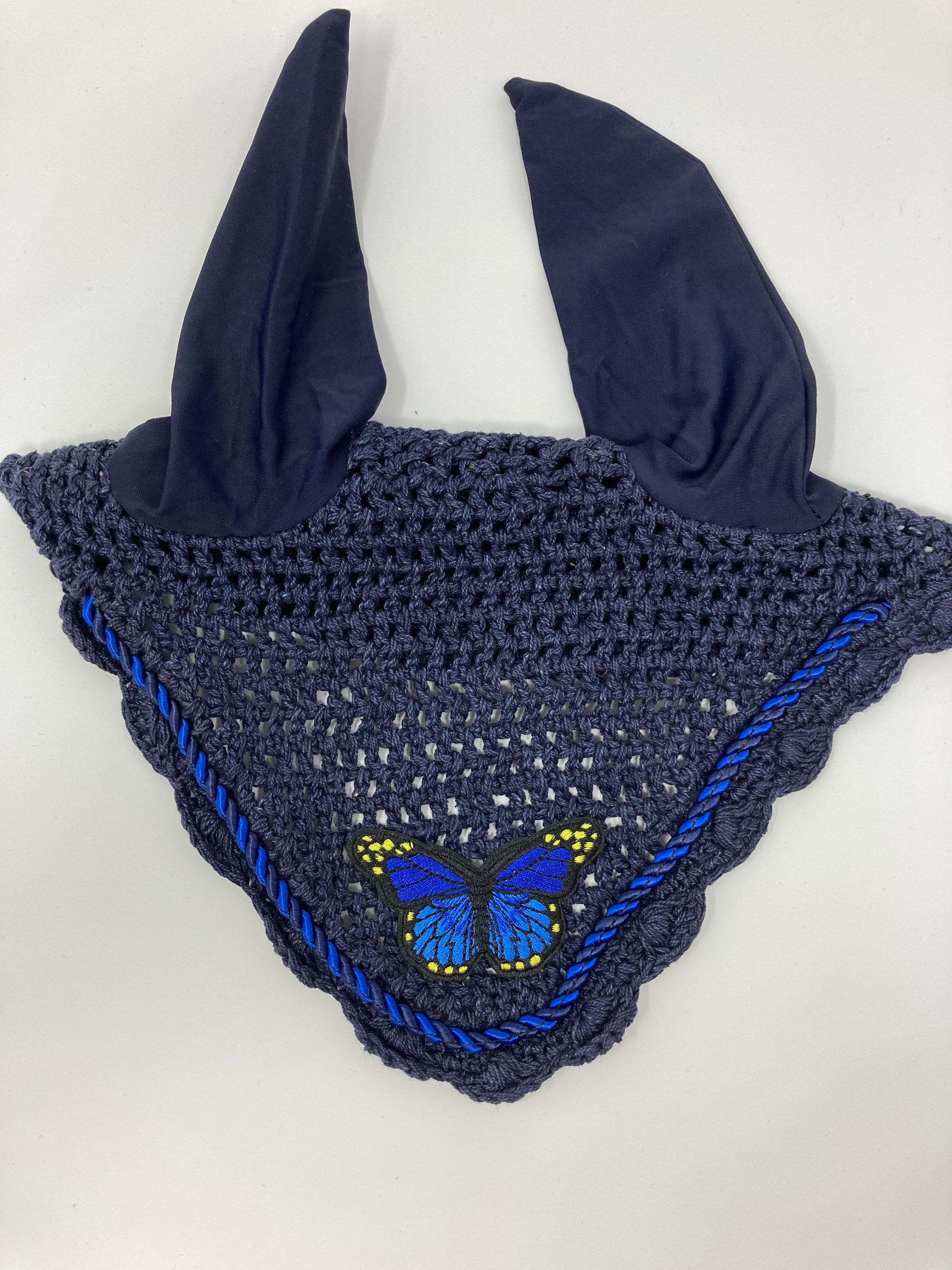NEW Navy Blue butterfly Bonnet! Horse-Sized