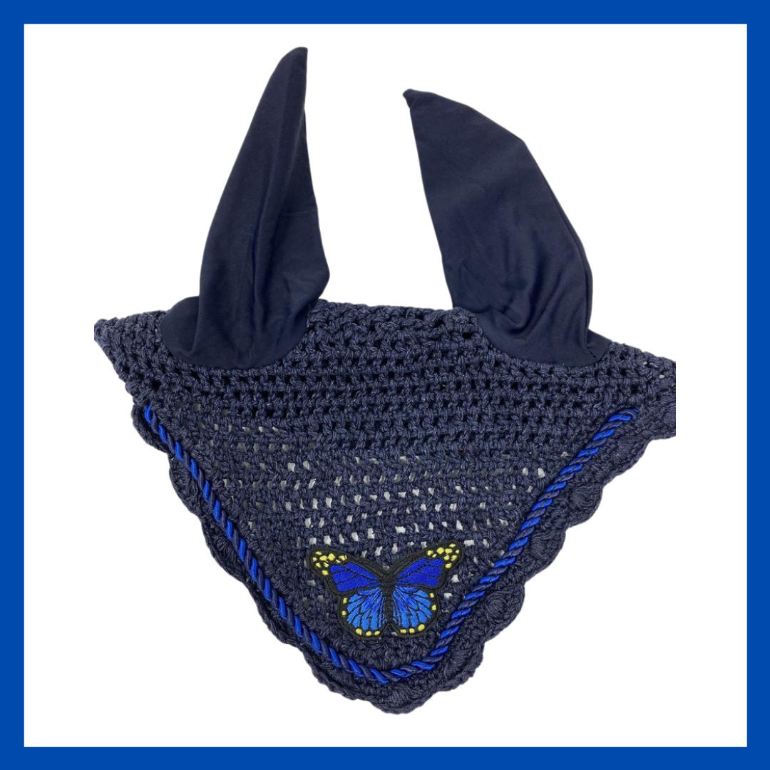 NEW Navy Blue butterfly Bonnet! Horse-Sized