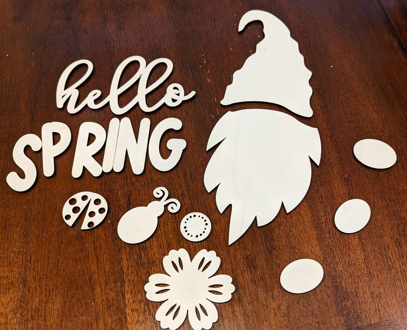 Wood Wording and Cut Outs to Make a Hello Spring Gnome Wood Round Sign ...