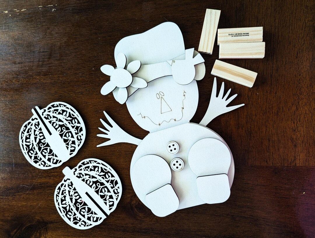 Fall Scarecrow & Pumpkin Shelf Sitter Unfinished Wood Craft Kit DIY ...