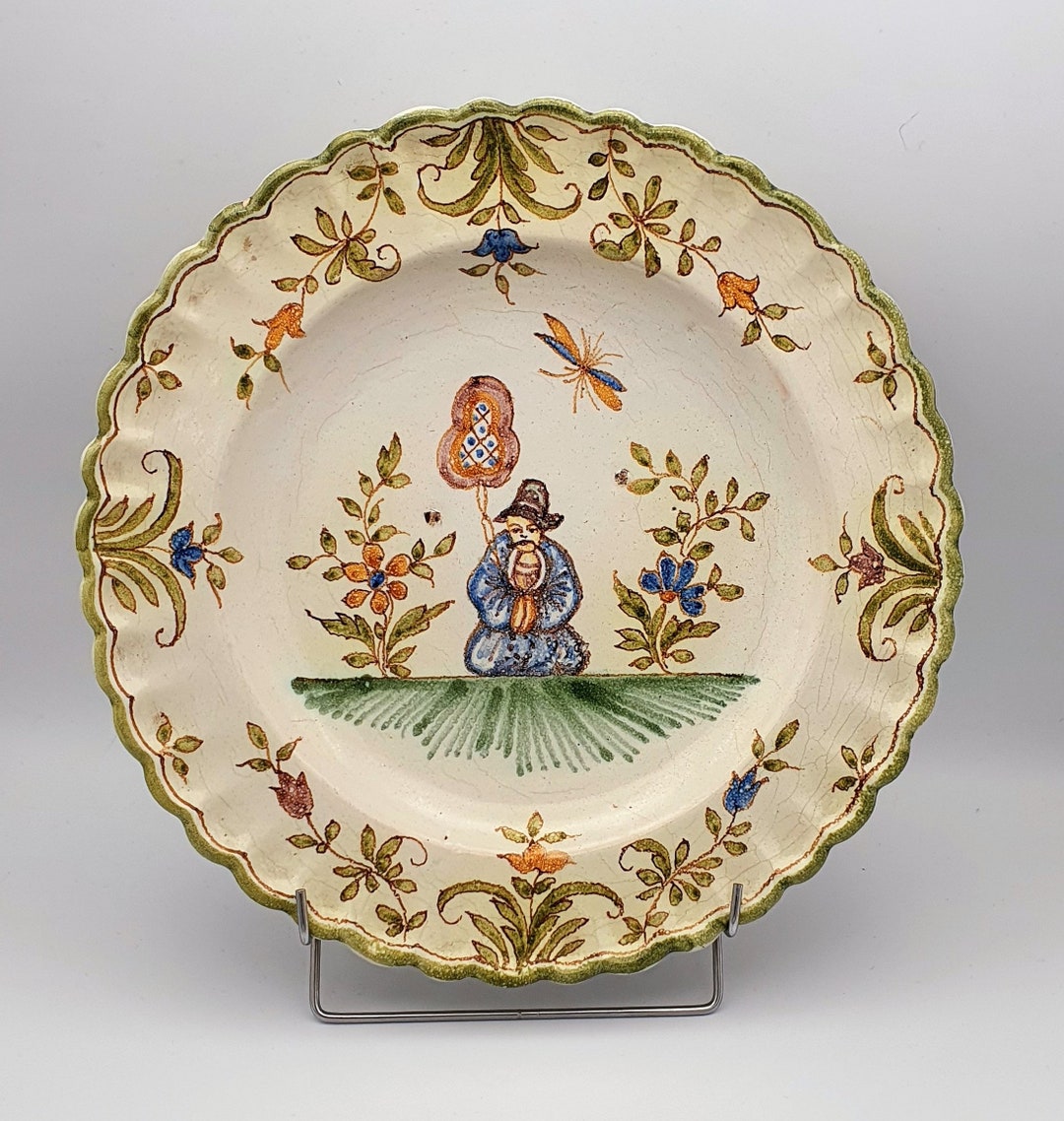 Decorative Plate MOUSTIERS Style 1850 Handmade Ceramic Earthenware Diam ...