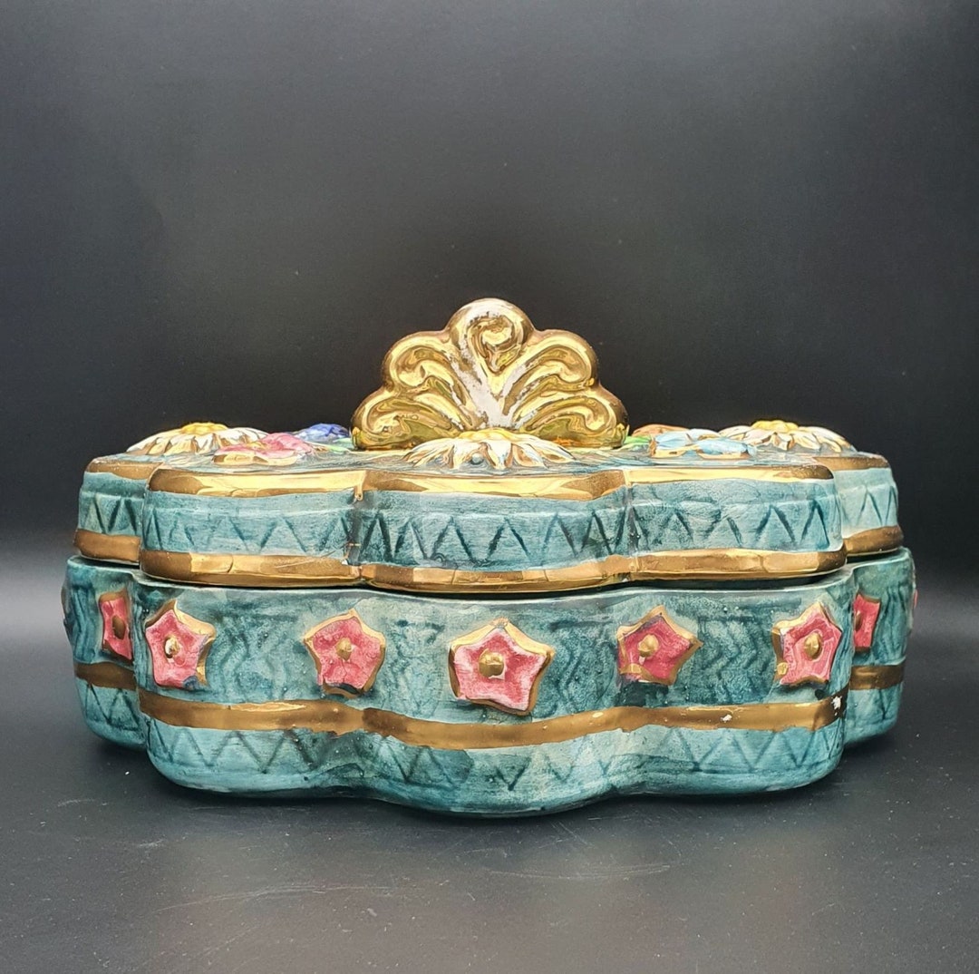 Earthenware Box Hubert BEQUET 1950 Flowers of the Alps Very Good ...