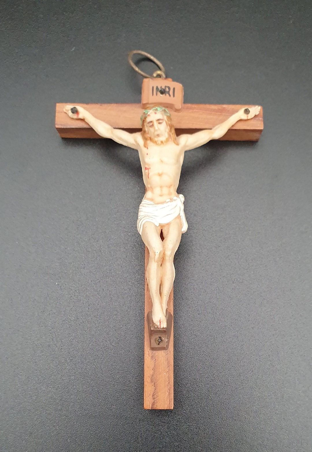 Mini Vintage Crucifix Hanging Cross Wood and Resin Height 10cm holistic ...