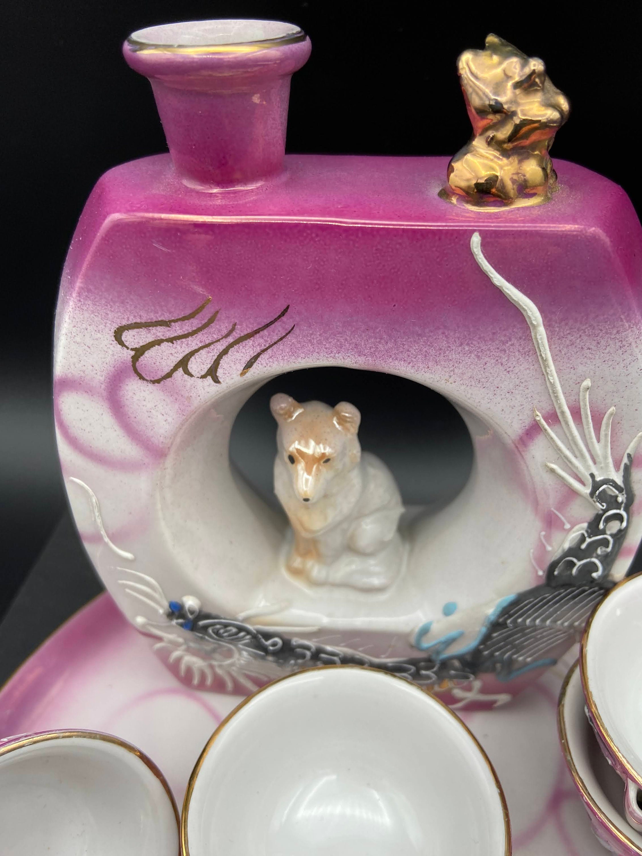 Antique SAKE Service 1965 Japanese Porcelain Pink Gold Gray - Etsy