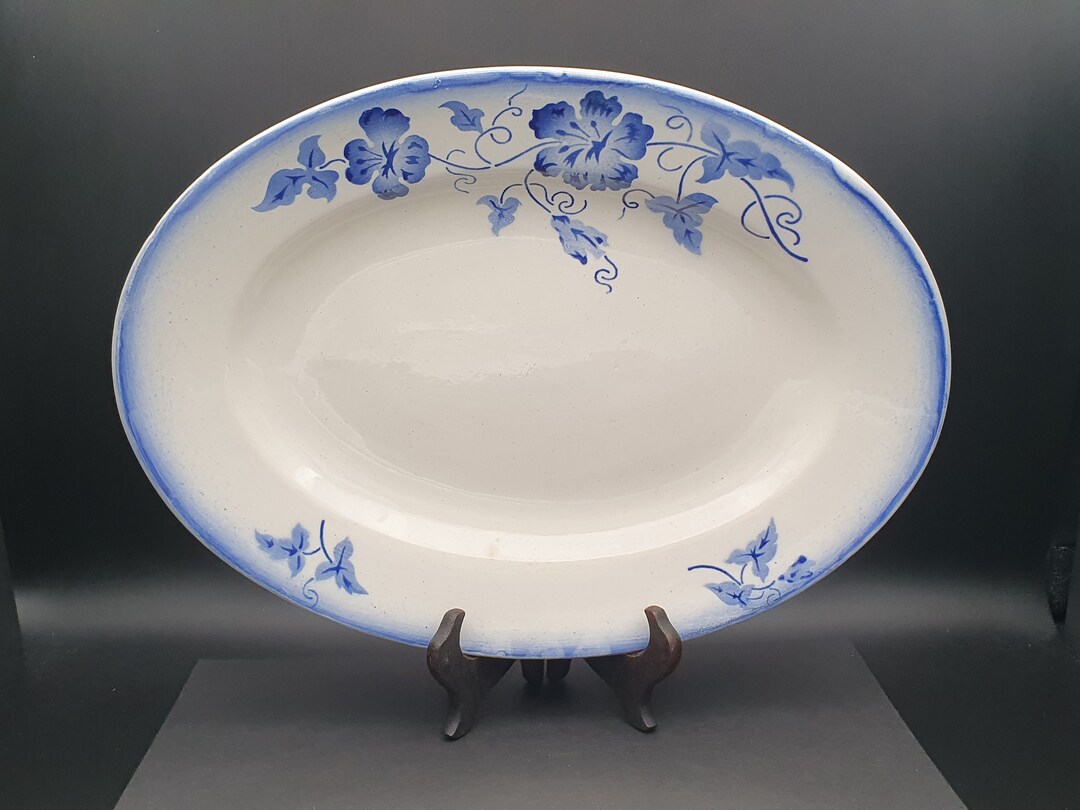 Old Dish NIMY 1895 Floral Decoration Blue Earthenware Iron Earth ...