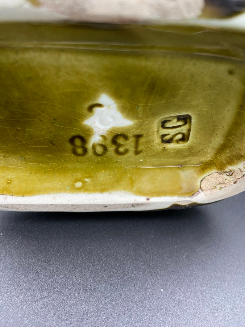 Art Nouveau Vases 1900 Majolica Slip Ceramic Flowers in Relief Purple ...