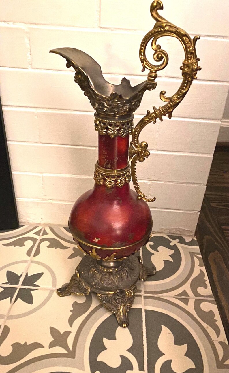 Moroccan Brass and Painted Enamel Vintage Pitcher-red - Etsy