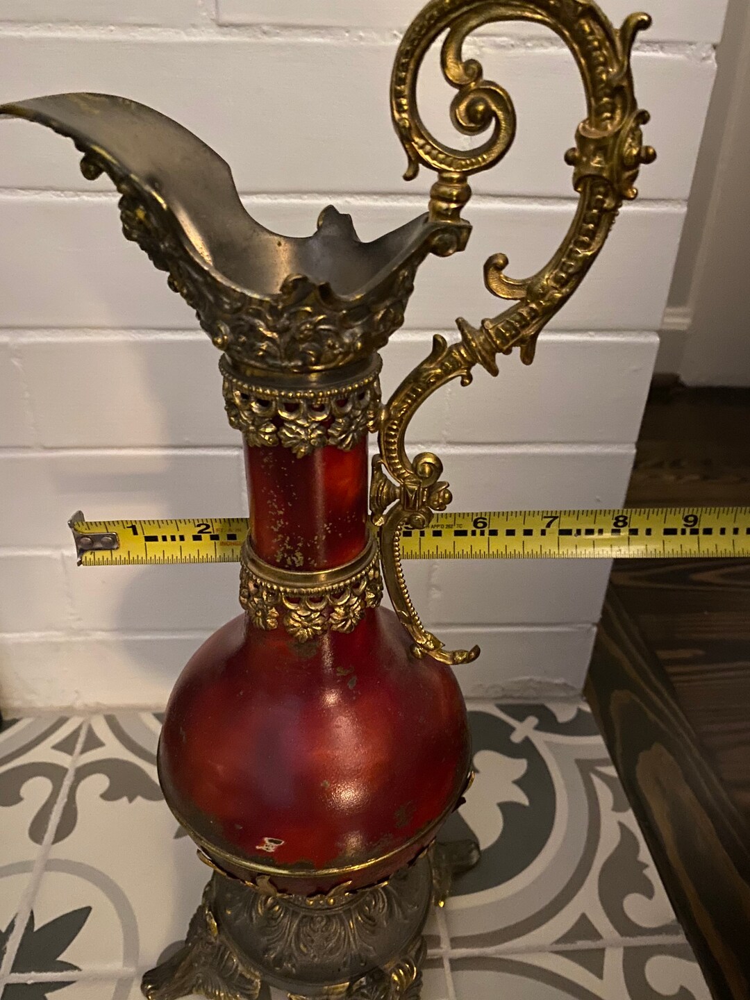 Moroccan Brass and Painted Enamel Vintage Pitcher-red - Etsy